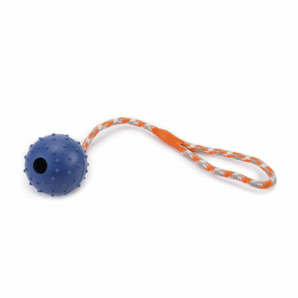 Beeztees Rubber Ball With Bell+Cord Blue 30cm - Sherries Estates