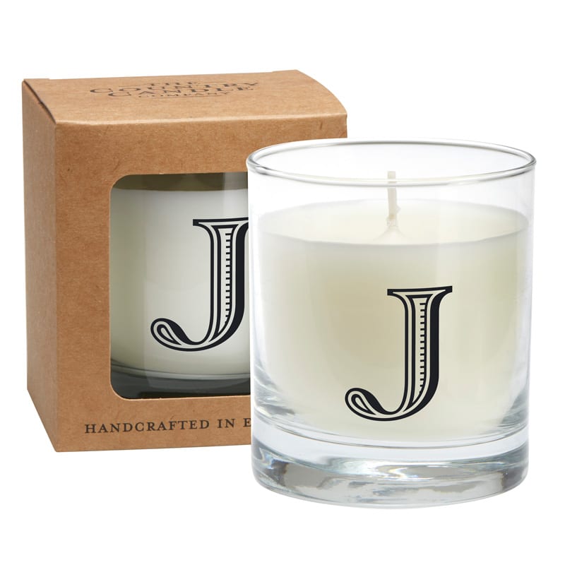 J Alphabet Candle in Large Glass Jar - Sherries Estates