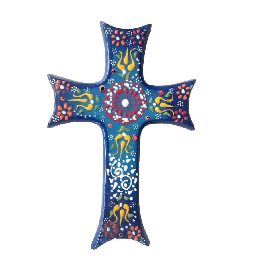 Hand Painted Cross 26cm Dark Blue - Sherries Estates